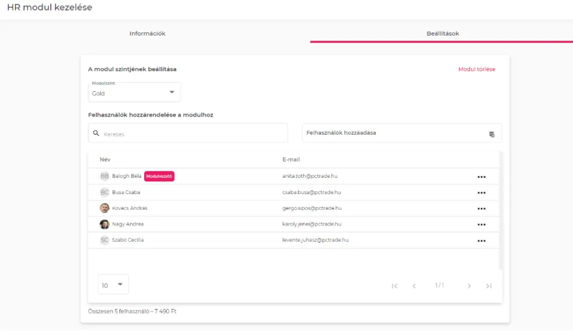 Modulszintű beállítások - Europroof Start Felhasználói Segédlet